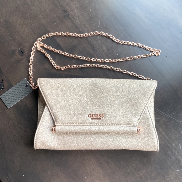 Guess | Bags | Nwt Guess Marcela Rose Gold Glitter Clutch Bag | Poshmark